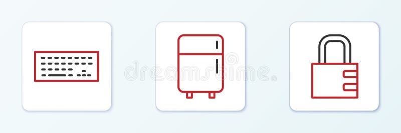 Set Line Safe Combination Lock, Keyboard and Refrigerator Icon. Vector ...