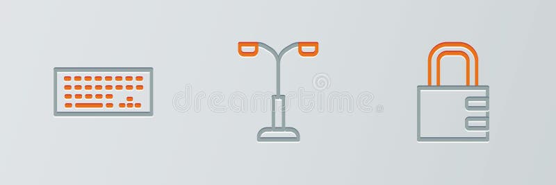 Set Line Safe Combination Lock, Keyboard and Street Light Icon. Vector ... Set Line Safe Combination Lock, Keyboard and Street Light Icon. Vector ...