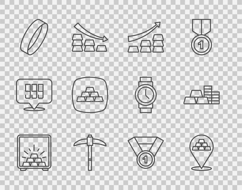 Set Line Safe with Gold Bars, Gold, Growth Arrow, Pickaxe, Ring, Medal ...