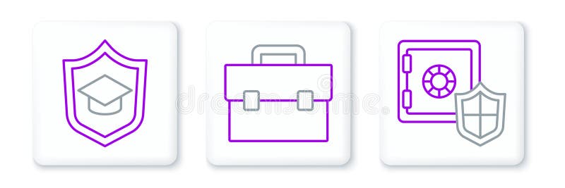 Set Line Safe with Shield, Graduation Cap and Briefcase Icon. Vector ...