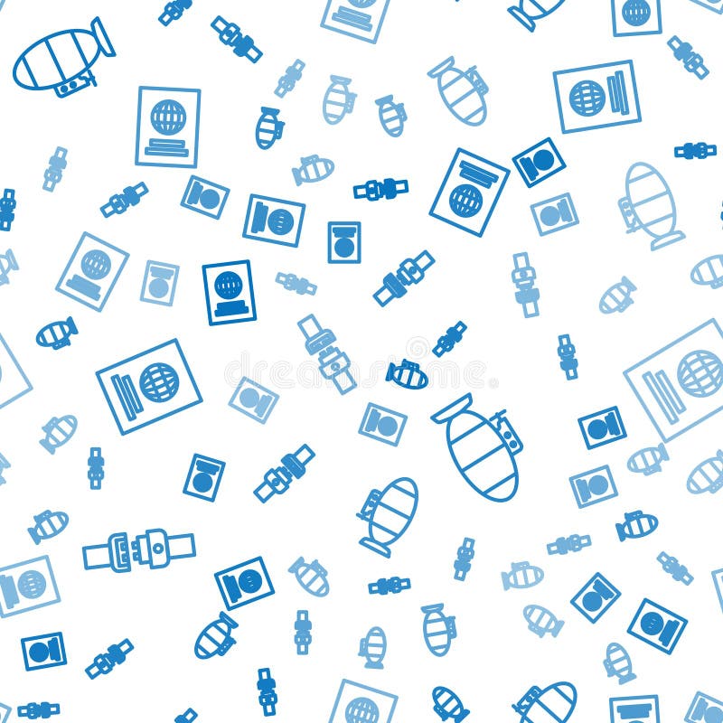 Set Line Safety Belt, Airship and Passport on Seamless Pattern. Vector ...
