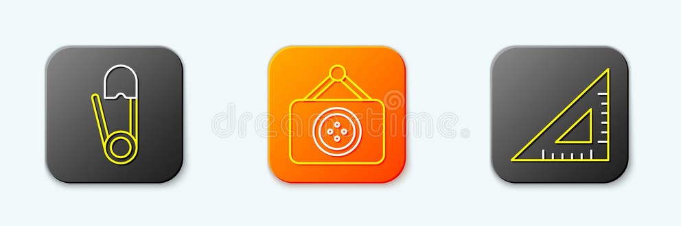 Set Line Safety Pin, Tailor Shop and Triangular Ruler Icon. Vector ...