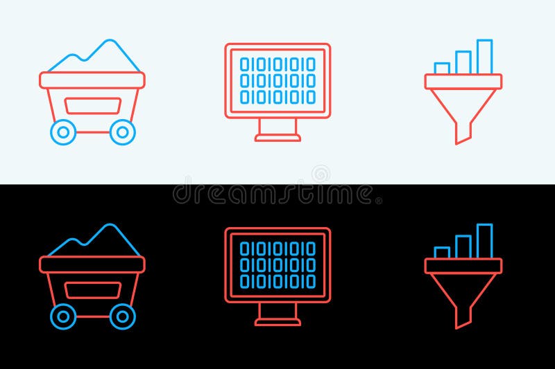 Set Line Sales Funnel with Chart, Coal Mine Trolley and Binary Code ...