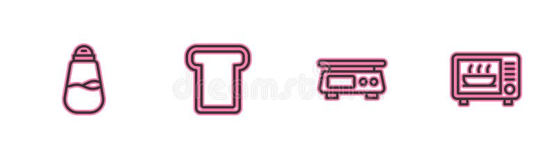 Set Line Salt, Electronic Scales, Bread Toast and Microwave Oven Icon ...