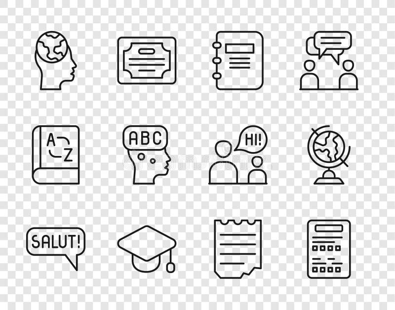 Set Line Salut in Different Languages, Exam Sheet, Notebook, Graduation ...