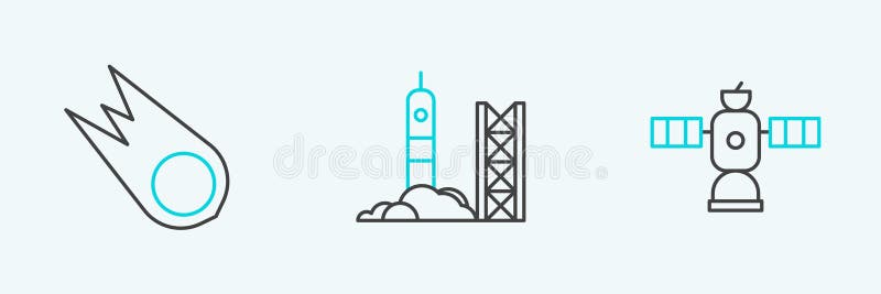 Set Line Satellite, Comet Falling Down Fast and Rocket Launch from the ...