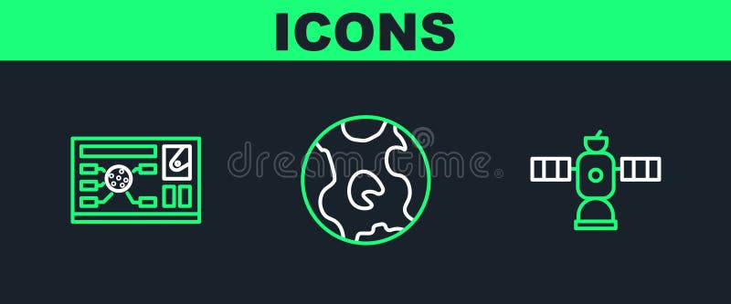 Set Line Satellite, Futuristic Hud Interface and Earth Globe Icon ...