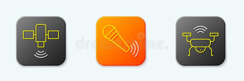 Set Line Satellite, Wireless Microphone and Smart Drone System Icon ...