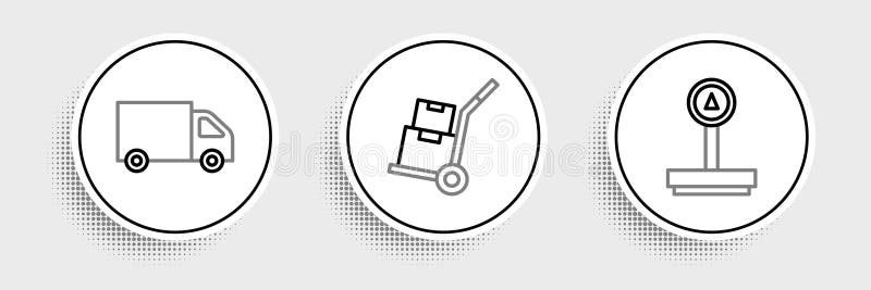 Set Line Scale, Delivery Cargo Truck and Hand and Boxes Icon. Vector ...