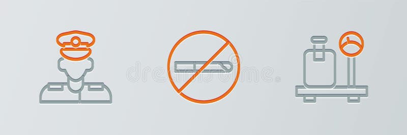 Set Line Scale with Suitcase, Pilot and No Smoking Icon. Vector Stock ... Set Line Scale with Suitcase, Pilot and No Smoking Icon. Vector Stock ...