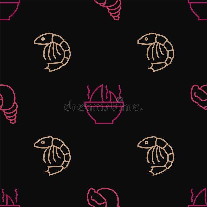 Set Line Scallop Sea Shell, Shrimp and Shark Fin Soup on Seamless ...