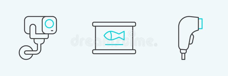 Set Line Scanner Scanning Bar Code, Security Camera and Canned Fish ...