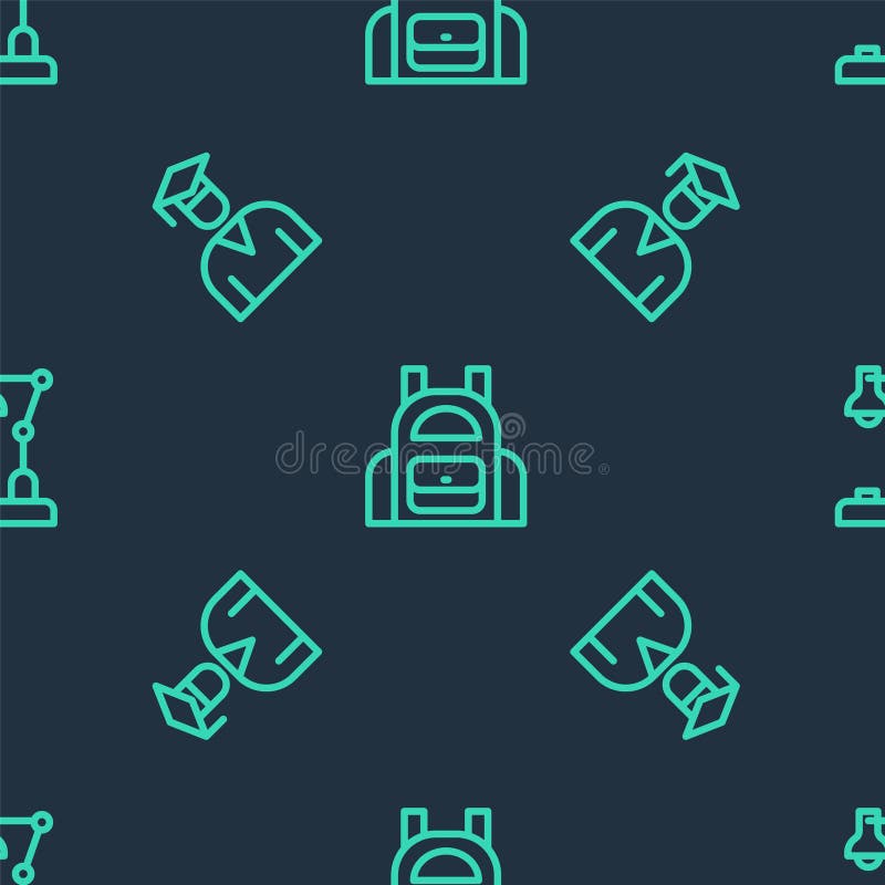 Set Line School Backpack, Graduate and Graduation Cap and Table Lamp on ...