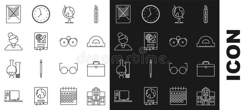 Set Line School Building, Briefcase, Protractor Grid for Measuring ...