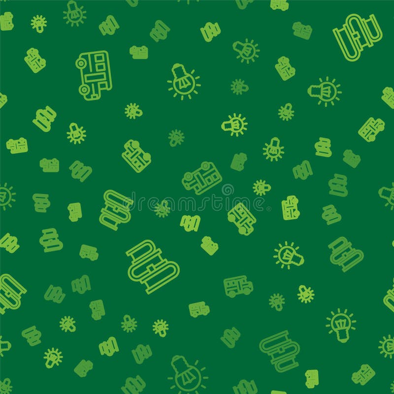 Set Line School Bus, Book and Light Bulb on Seamless Pattern. Vector ...