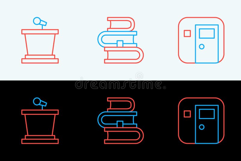 Set Line School Classroom, Stage Stand and Book Icon. Vector Stock ...