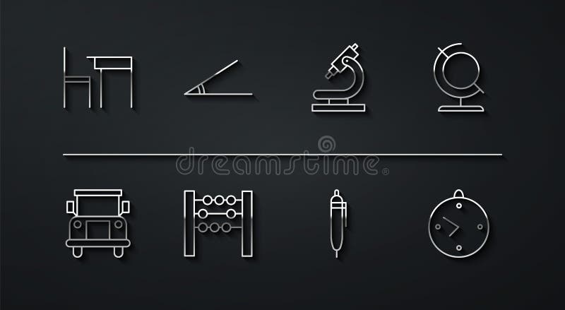 Set Line School Table and Chair, Bus, Earth Globe, Pen, Abacus, Acute ...