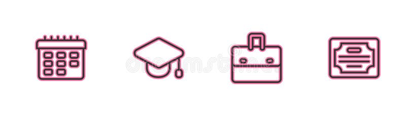 Set Line School Timetable, Briefcase, Graduation Cap and Certificate ...