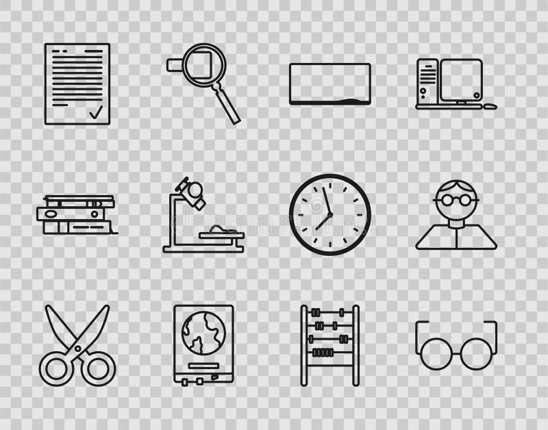 Set Line Scissors, Glasses, Chalkboard, World Map on School Blackboard ... Set Line Scissors, Glasses, Chalkboard, World Map on School Blackboard ...