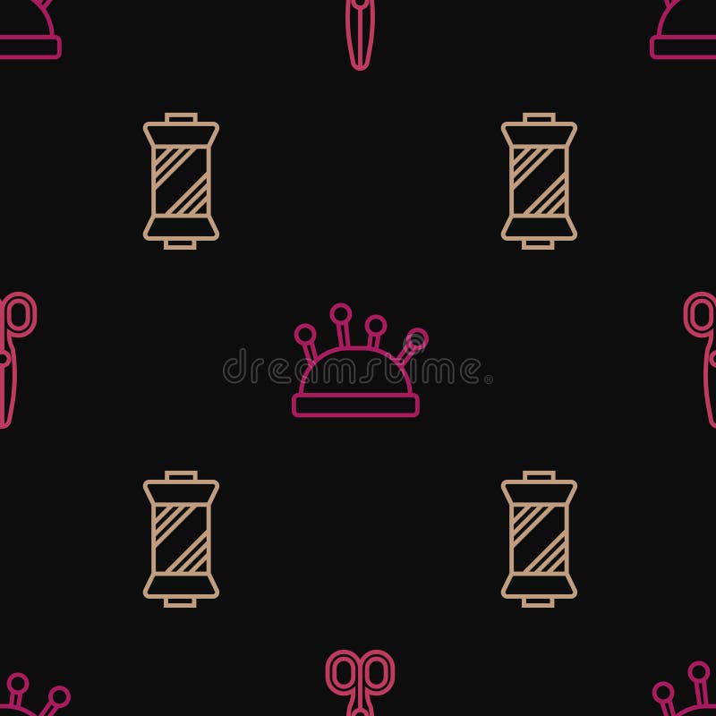 Set Line Scissors, Sewing Thread on Spool and Needle Bed and Needles on Seamless Pattern. Vector ...