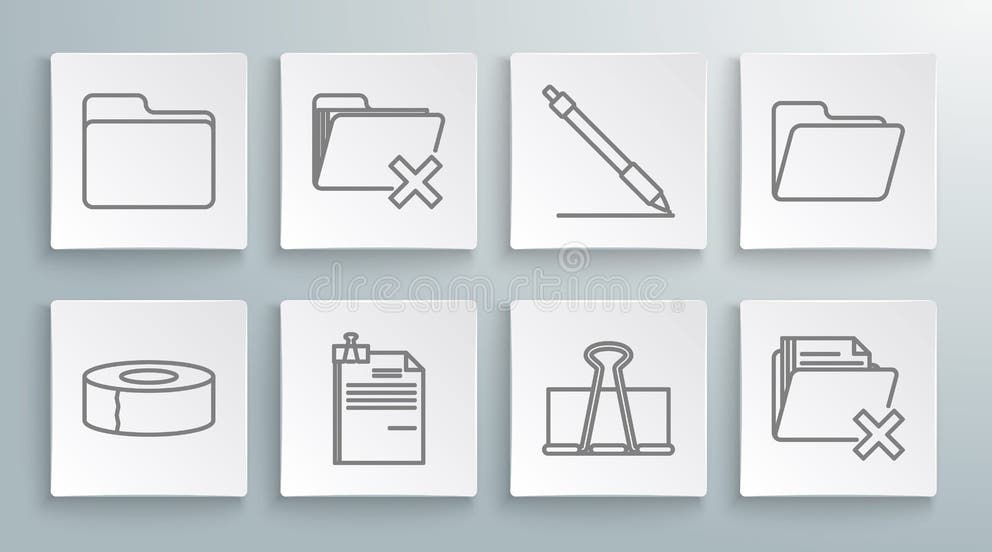 Set Line Scotch, Delete Folder, File Document and Binder Clip, Binder, Pen Line, Document and ...