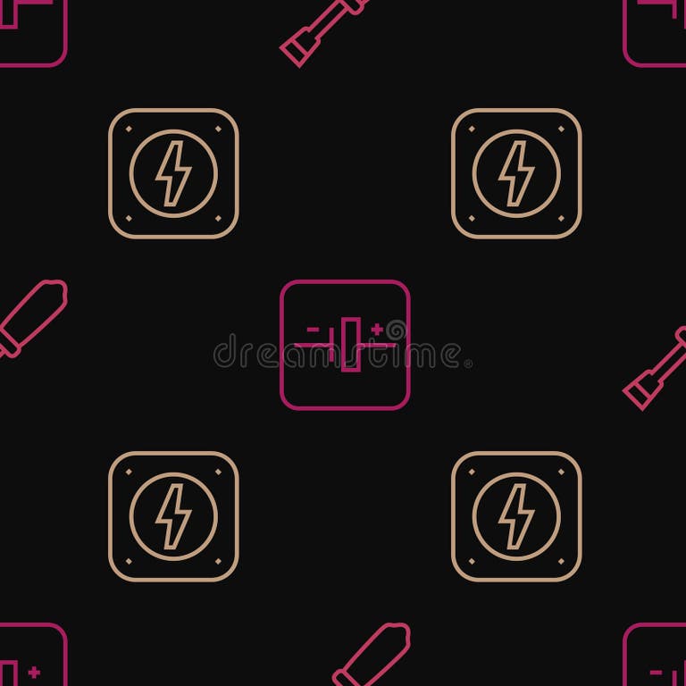 Set Line Screwdriver, Lightning Bolt and DC Voltage Source on Seamless ...