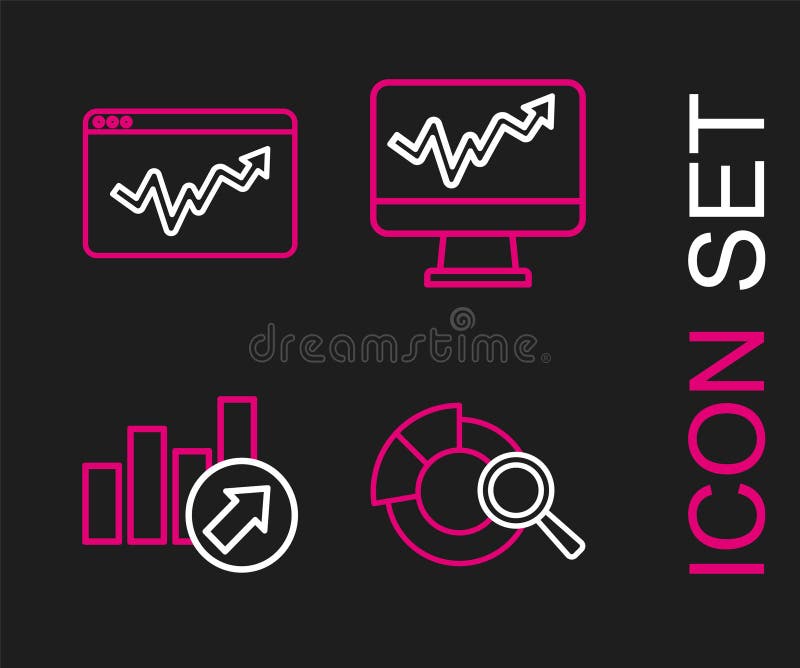 Set Line Search Data Analysis, Financial Growth, Monitor with Graph Chart and Graph Infographic ...