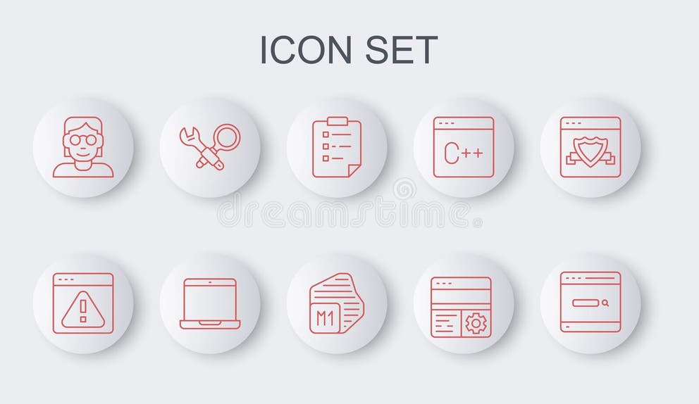 Set Line Search Engine, Browser with Exclamation Mark, Clipboard Checklist, Debugging, Hacker or ...