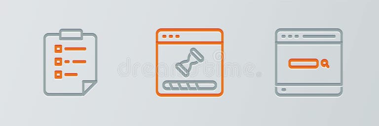 Set Line Search Engine, Clipboard with Checklist and Loading Data Window Icon. Vector Stock ...