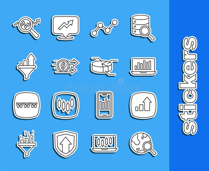 Set Line Search Globe, Financial Growth, Laptop with Graph Chart, Graph ...