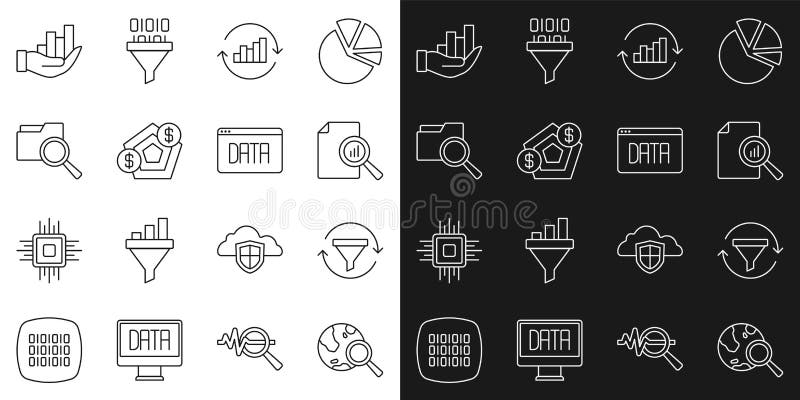 Set Line Search Globe, Sales Funnel with Chart, Document Graph, Pie ... Set Line Search Globe, Sales Funnel with Chart, Document Graph, Pie ...