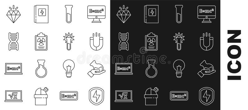 Set Line Secure Shield with Lightning, Test Tube and Flask, Magnet ...