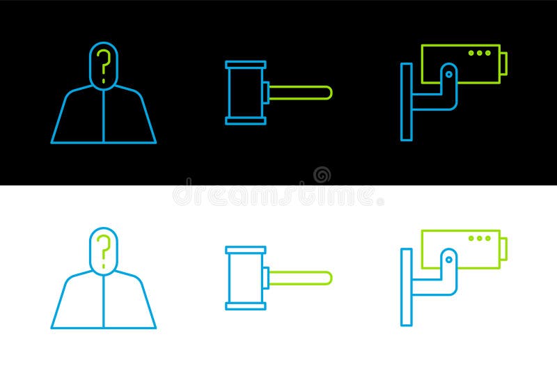 Set Line Security Camera, Anonymous with Question Mark and Judge Gavel ...