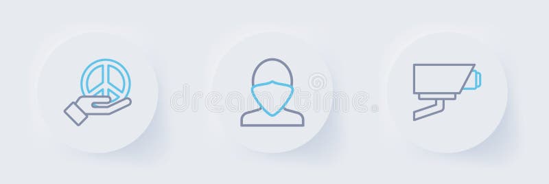 Set Line Security Camera, Vandal and Peace Icon. Vector Stock ...