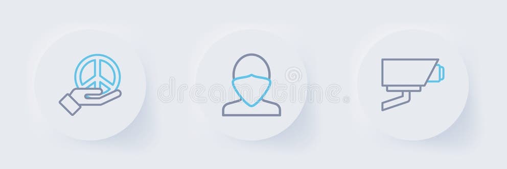 Set Line Security Camera, Vandal and Peace Icon. Vector Stock ...