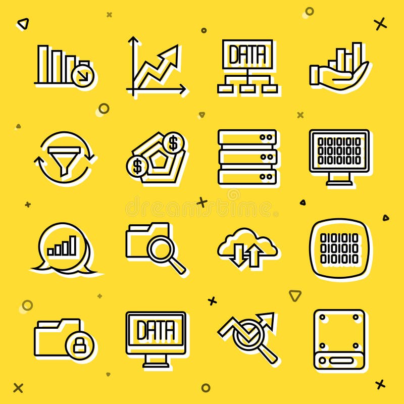 Set Line Server, Binary Code, Data Analysis, Financial Growth, Sales Funnel with Chart, Decrease ...