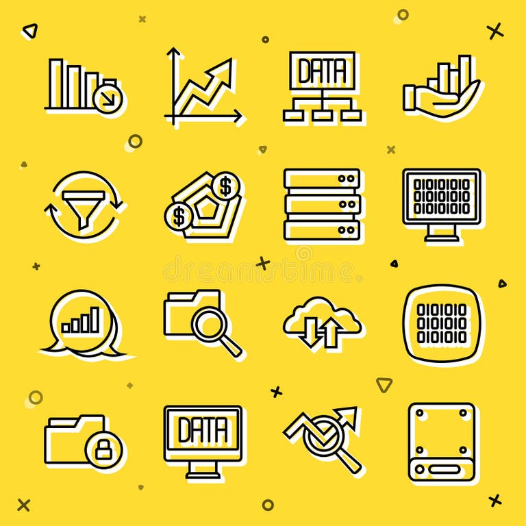 Set Line Server, Binary Code, Data Analysis, Financial Growth, Sales Funnel with Chart, Decrease ...