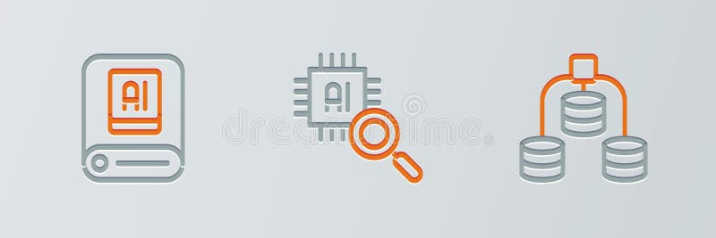 Set Line Server, Data, Artificial Intelligence AI and Processor CPU Icon. Vector Stock Vector ...