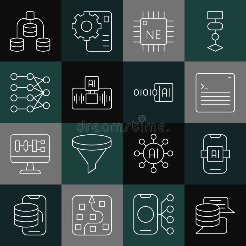 Set Line Server Data Artificial Intelligence Ai Web Developer Programming Code Processor Cpu