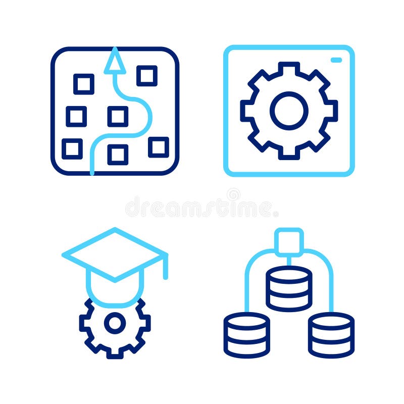 Set Line Server Data Graduation Cap Interfaz Api Computadora E Icono De ...