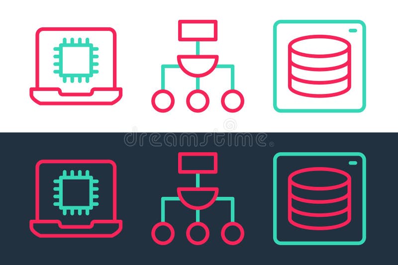 Set Line Server, Data, Processor CPU and Algorithm Icon. Vector Stock ... Set Line Server, Data, Processor CPU and Algorithm Icon. Vector Stock ...
