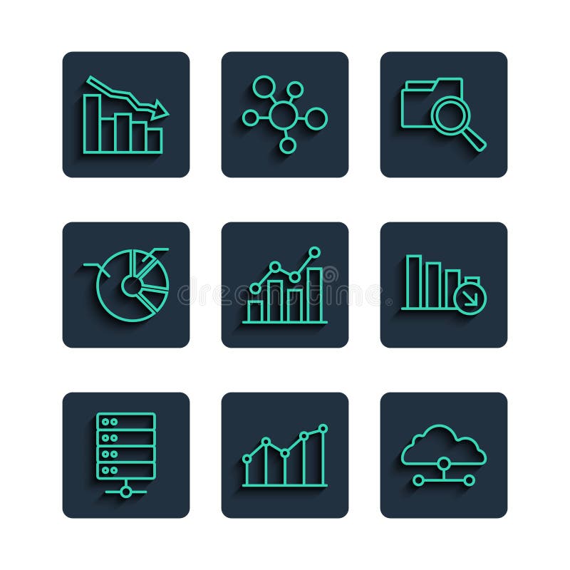 Set Line Server, Pie Chart Infographic, Network Cloud Connection, Search with Folder, Financial ...