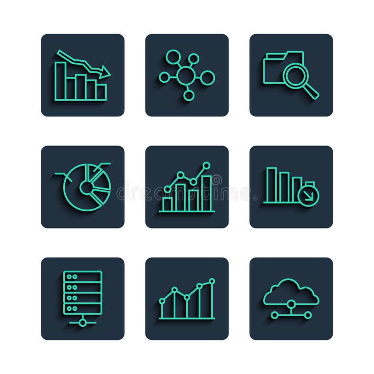 Set Line Server, Pie Chart Infographic, Network Cloud Connection, Search with Folder, Financial ...