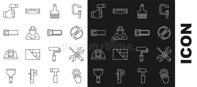 Set Line Settings in the Hand, Screwdriver Wrench, Wrench Arrows As ... Set Line Settings in the Hand, Screwdriver Wrench, Wrench Arrows As ...