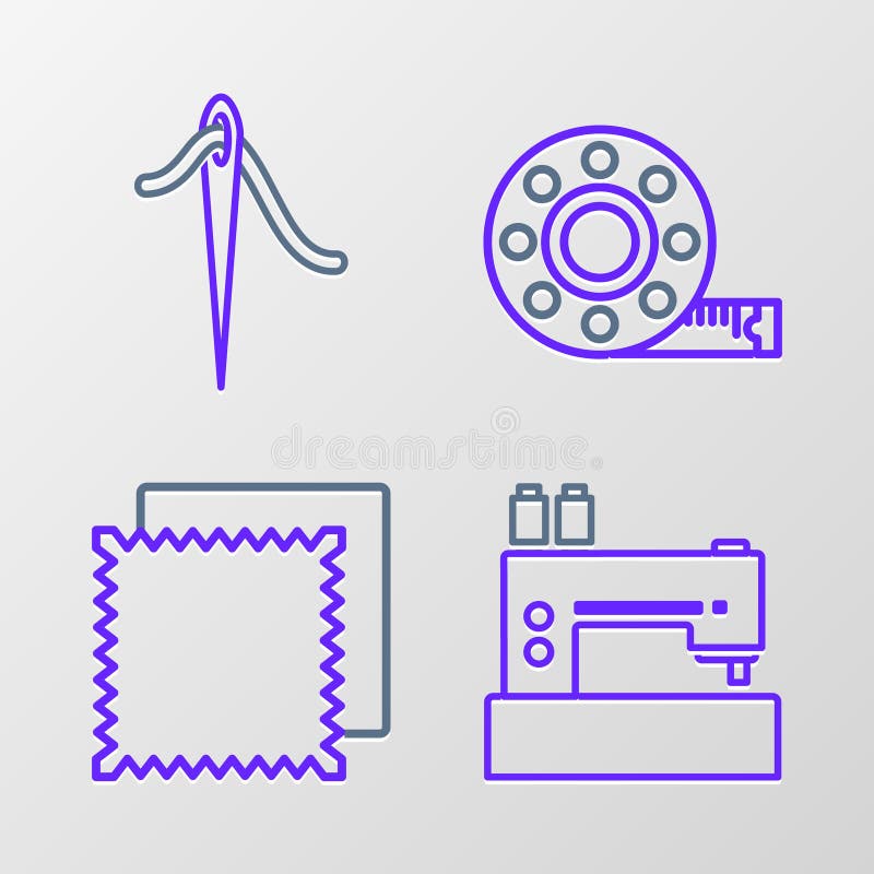 Set Line Sewing Machine, Textile Fabric Roll, Tape Measure and Needle ...