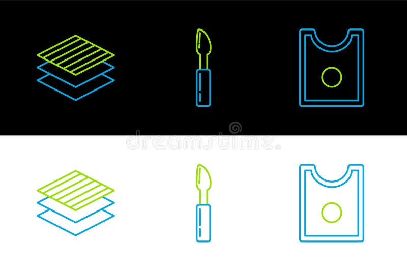 Set Line Sewing Pattern, Textile Fabric Roll and Cutter Tool Icon ...