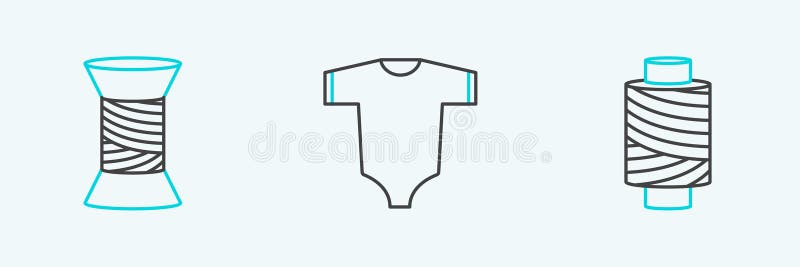 Set Line Sewing Thread on Spool, and Baby Clothes Icon. Vector Stock ...