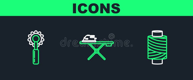 Set Line Sewing Thread on Spool, Cutter Tool and Electric Iron and ...