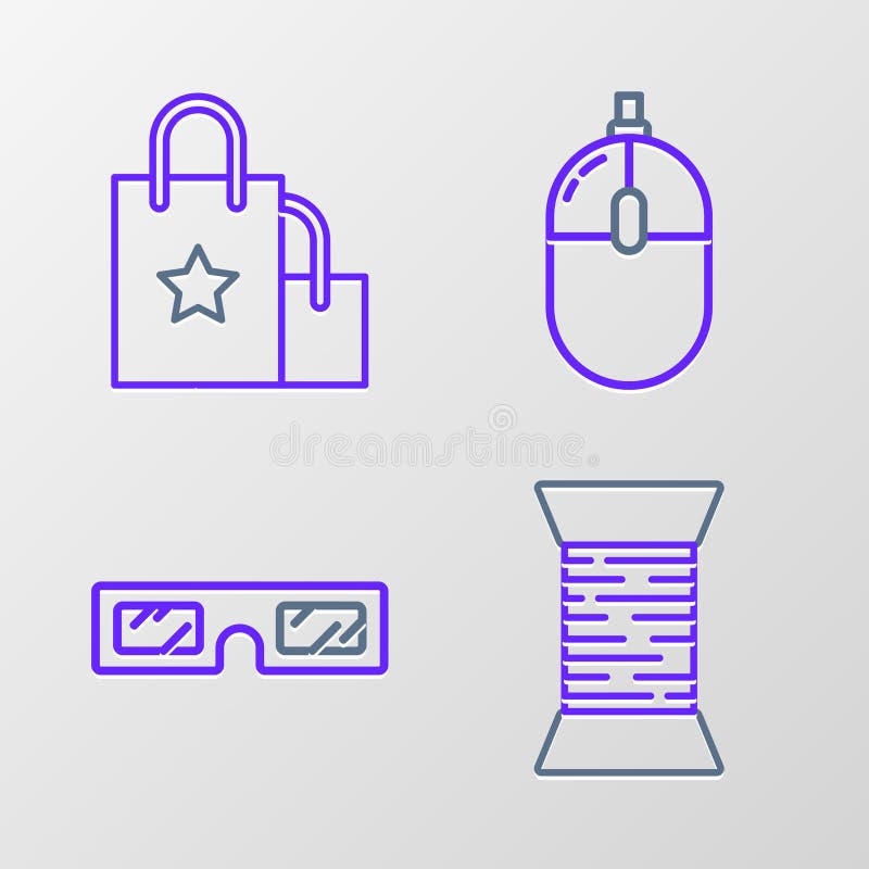 Set Line Sewing Thread on Spool, 3D Cinema Glasses, Computer Mouse and ...