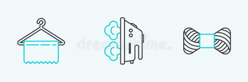 Set Line Sewing Thread on Spool, Hanger Wardrobe and Electric Iron Icon ...